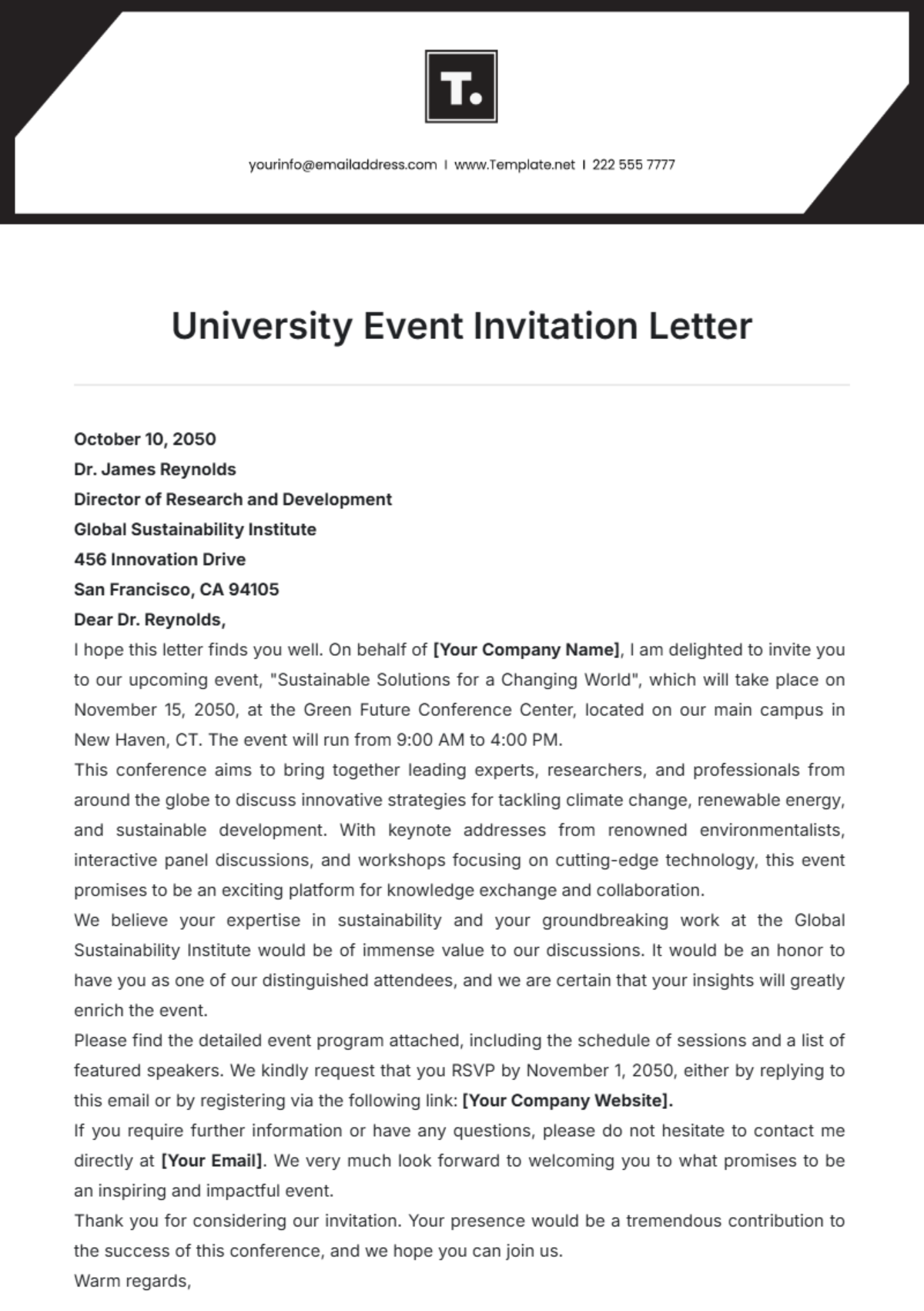 Invitation Letter For Event Template - Printable Templates