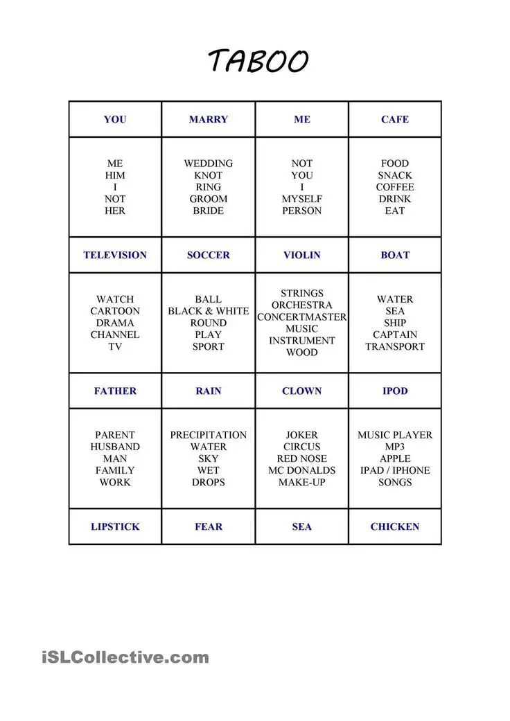 Printable Taboo Cards - Printable Templates