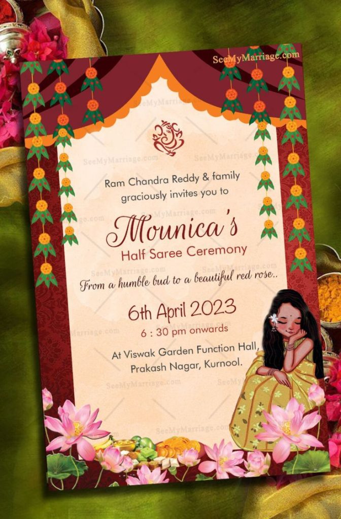 Half Saree Function Invitation Templates Free Download Word - Printable ...