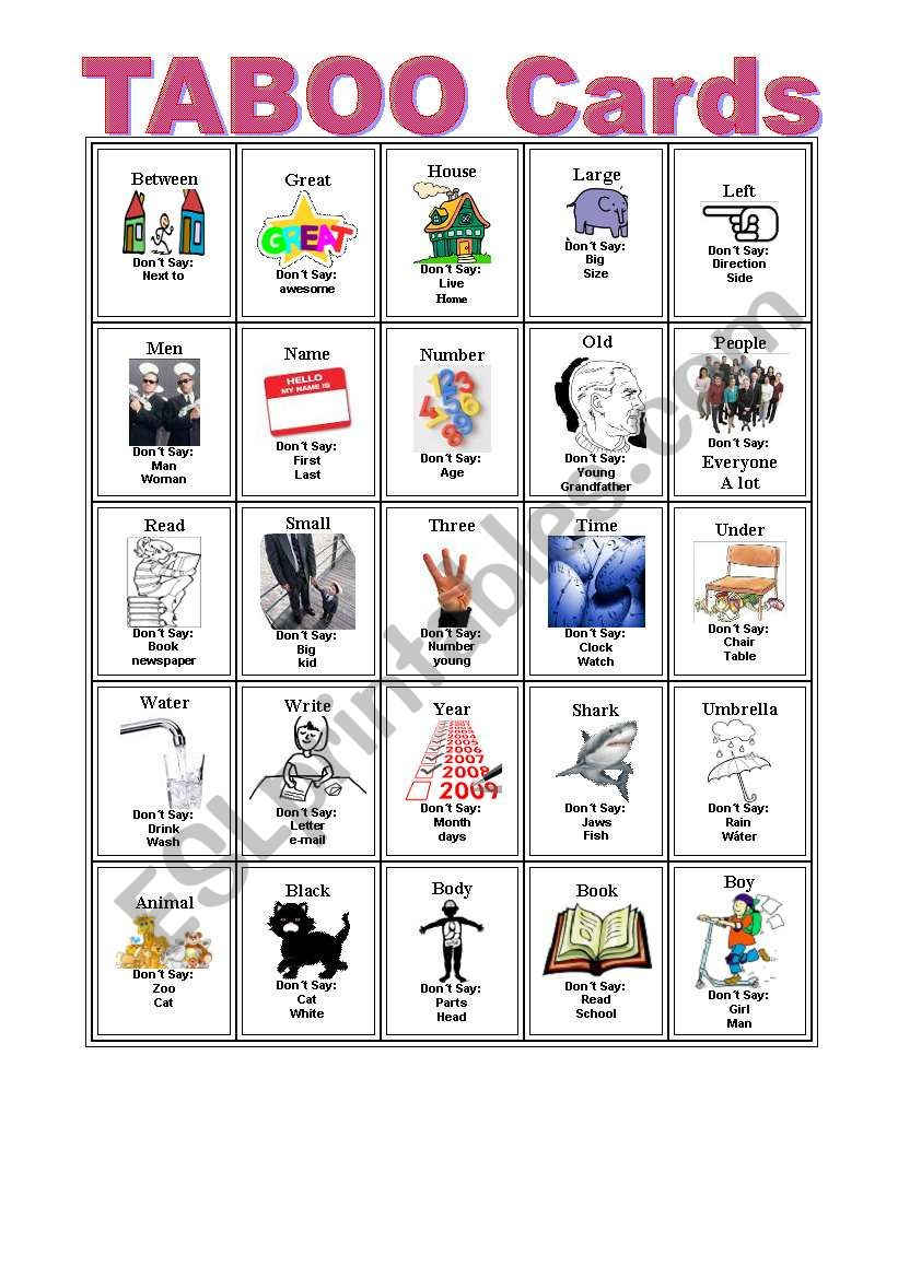 Printable Taboo Cards - Printable Templates