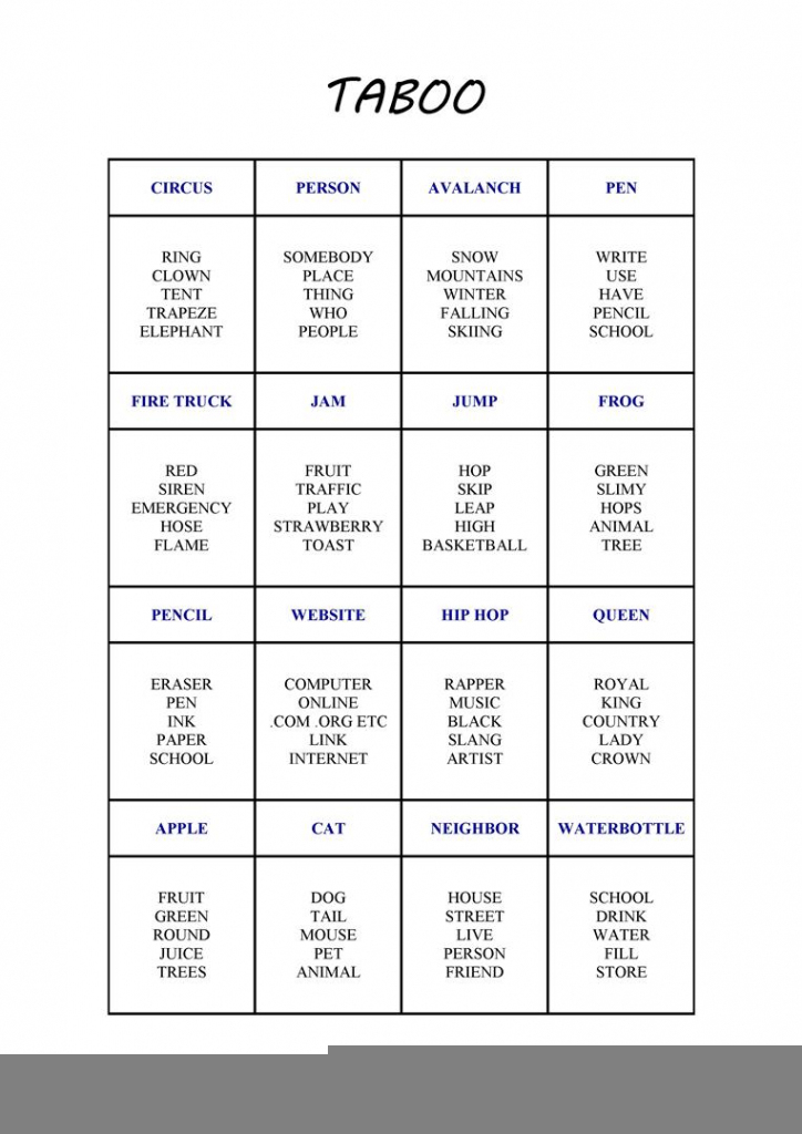 Printable Taboo Cards - Printable Templates